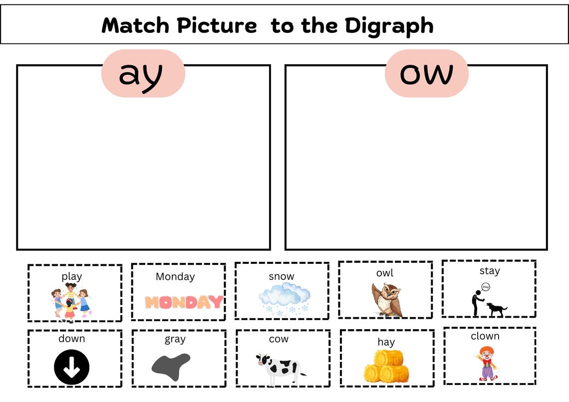 Phonics Digraph Worksheets, Digraph Matching Activity, Phonics Cut and ...