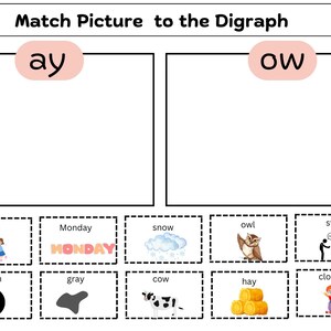 Phonics Digraph Worksheets, Digraph Matching Activity, Phonics Cut and ...