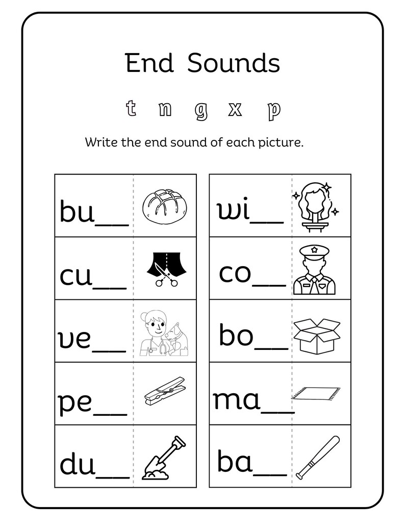 Phonics Educational Printable Learn to Read Word End Sound Kindergarten ...