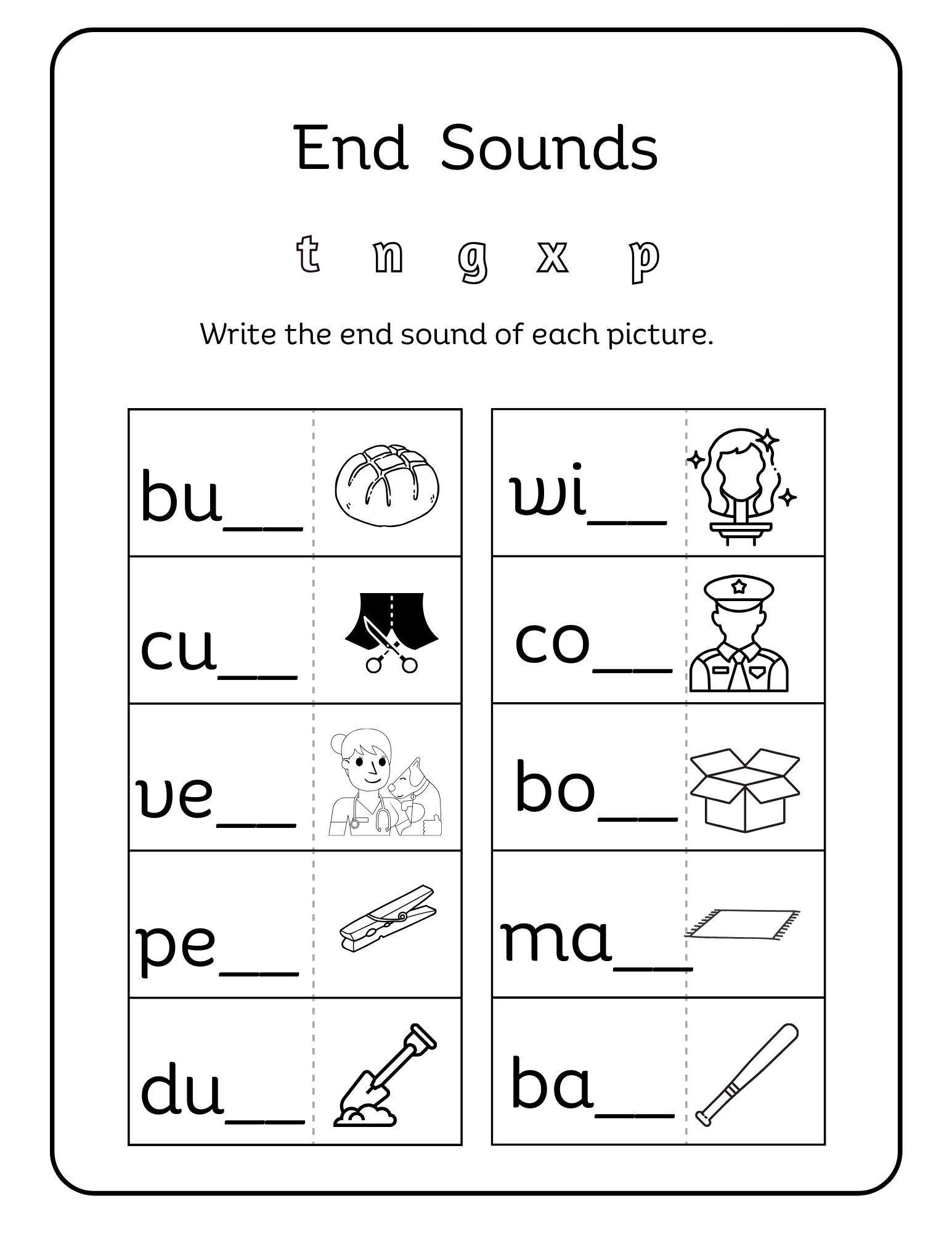 Phonics Educational Printable Learn to Read Word End Sound Kindergarten ...