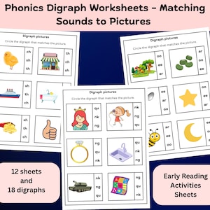 Phonics Digraph Worksheets for Kids | Match Sounds to Pictures| Early ...