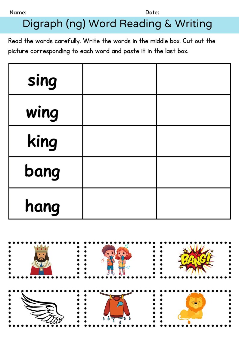 Printable Phonics Digraph Worksheets, Kindergarten Phonics Activities ...