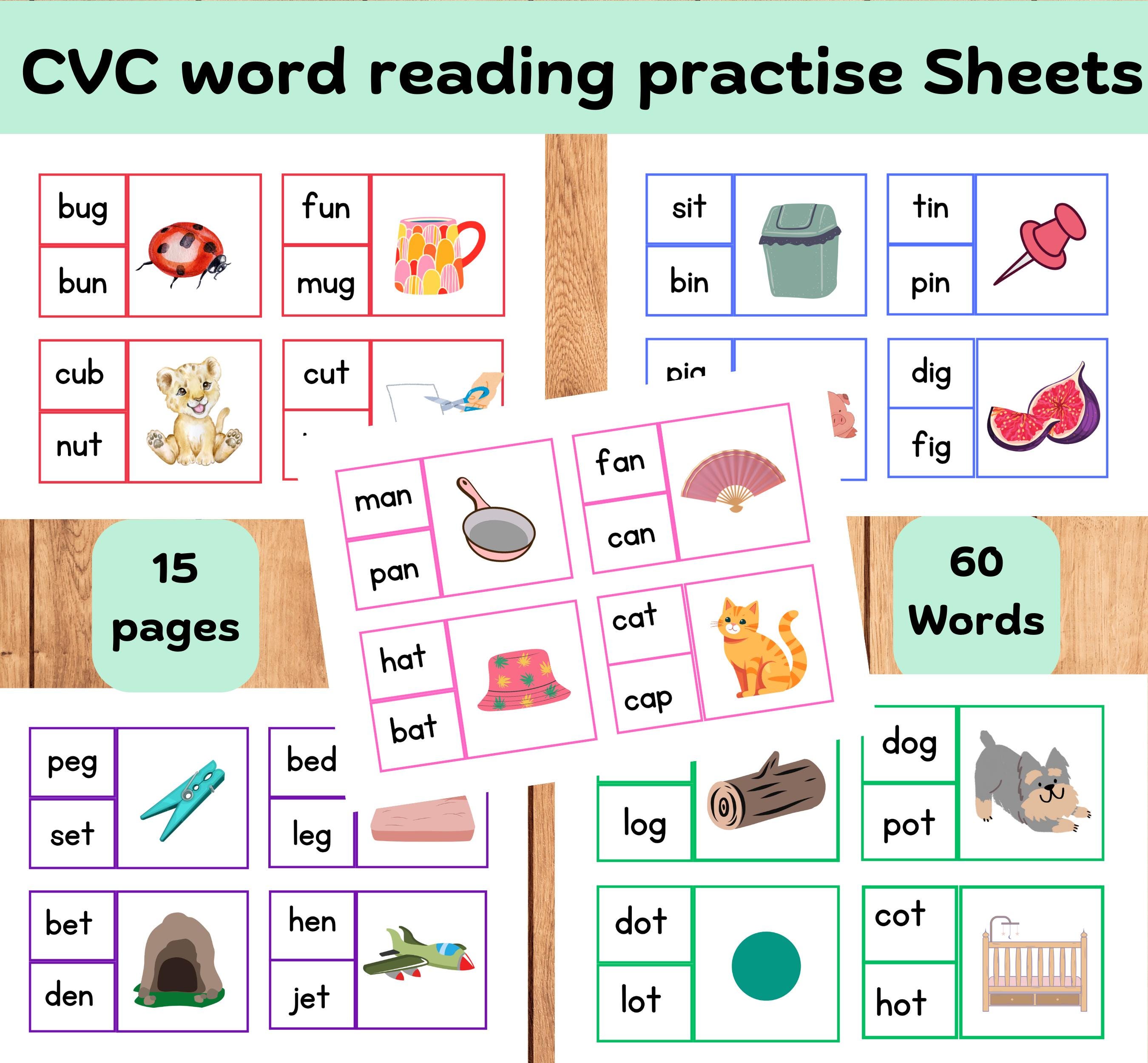 CVC Word Reading Practice: Phonics Worksheets (PDF Download) - Etsy