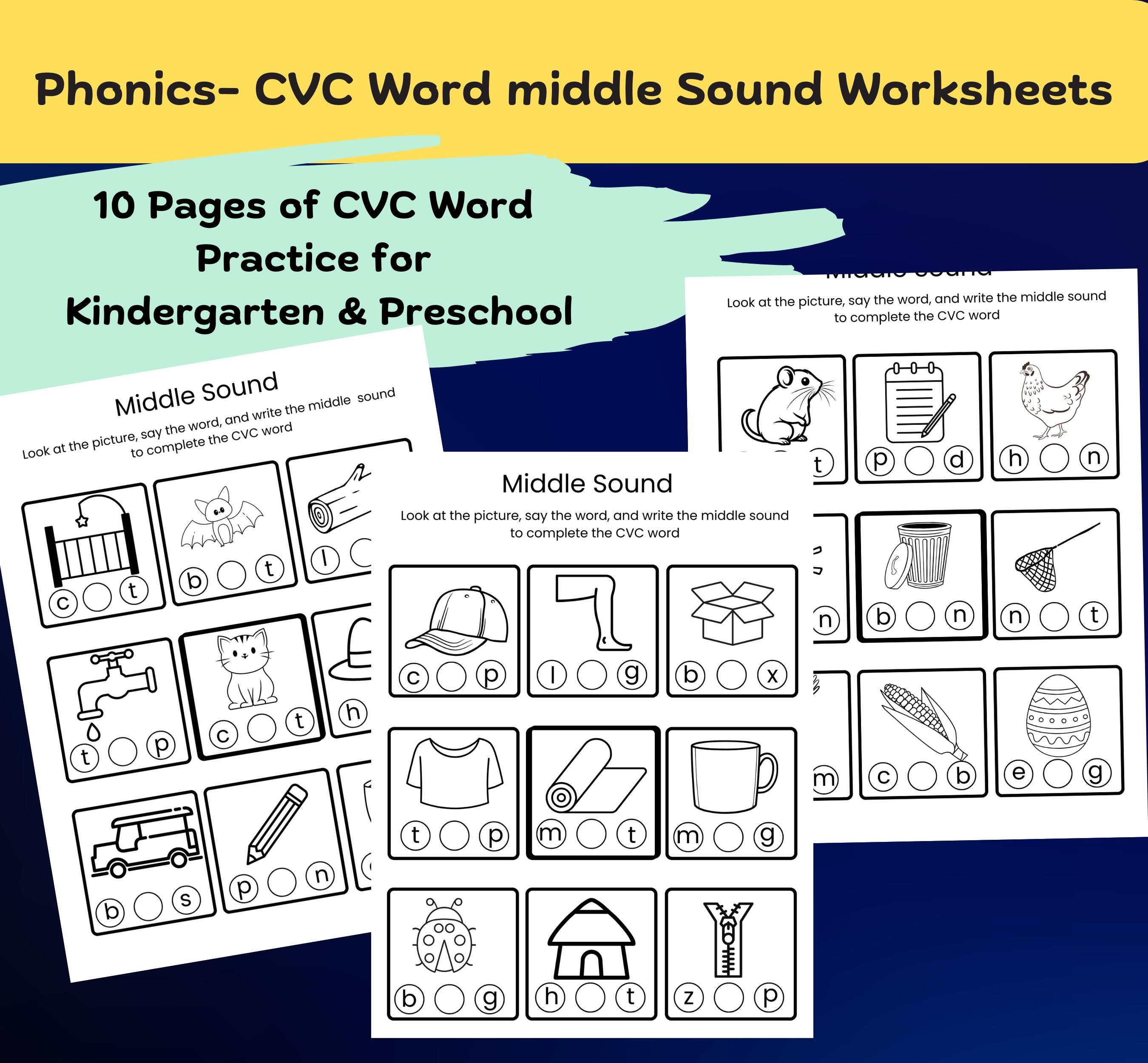 Phonics CVC Words Worksheets: Middle Sounds Activity (printable) - Etsy