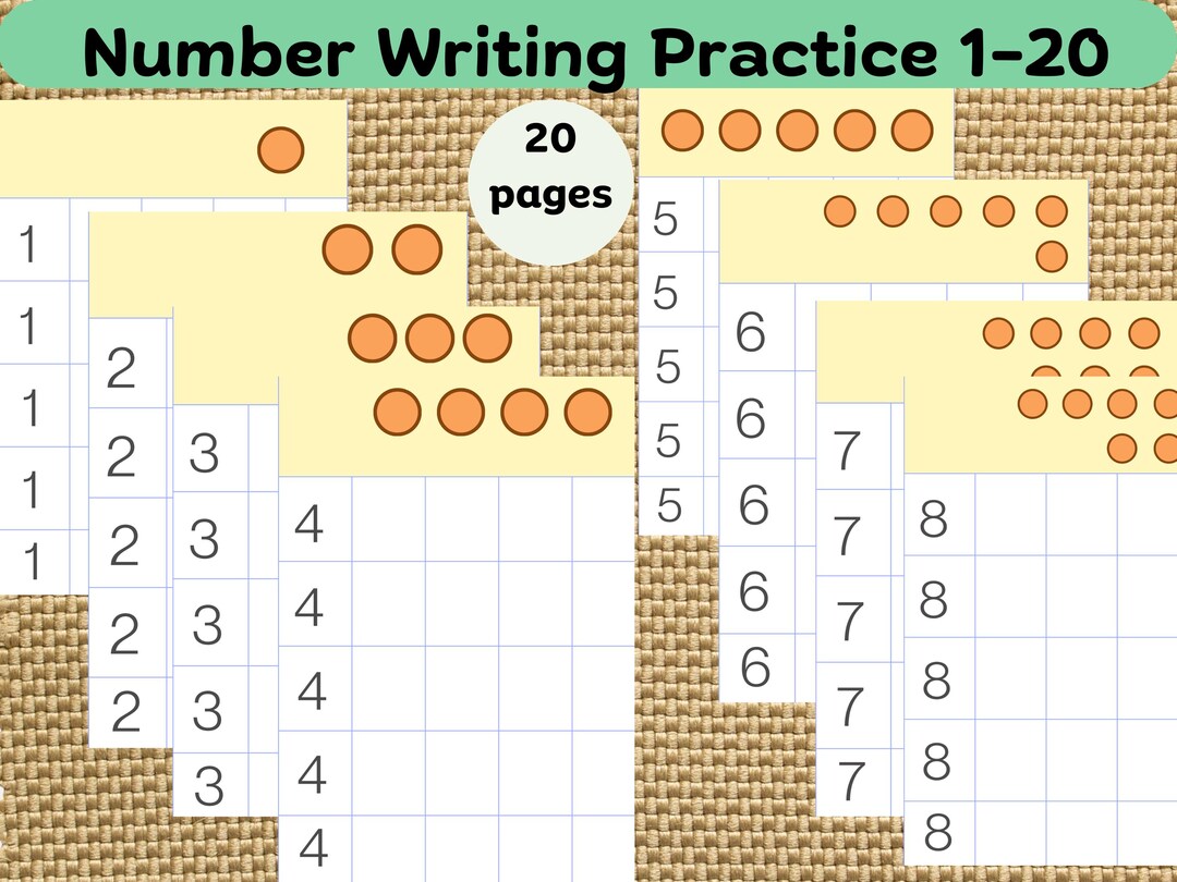 Number Writing Practice, 1-20 Writing Worksheets, Number Tracing Sheets ...