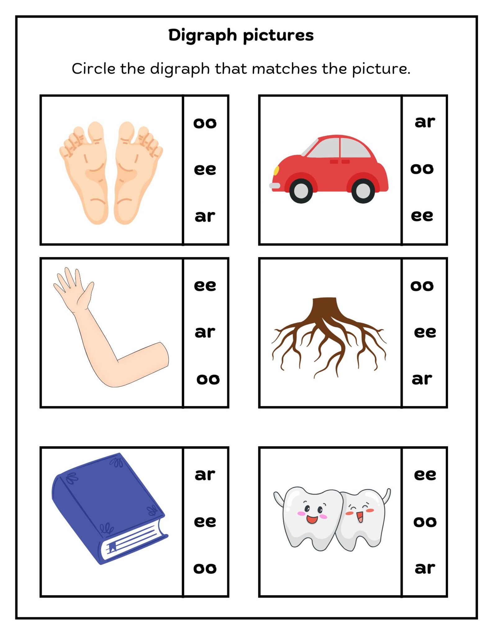 Phonics Digraph Worksheets for Kids | Match Sounds to Pictures| Early ...