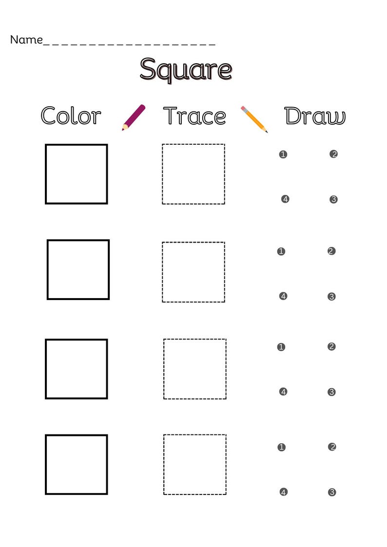 Preschool Shapes Worksheets: Color, Trace & Draw (PDF) - Etsy