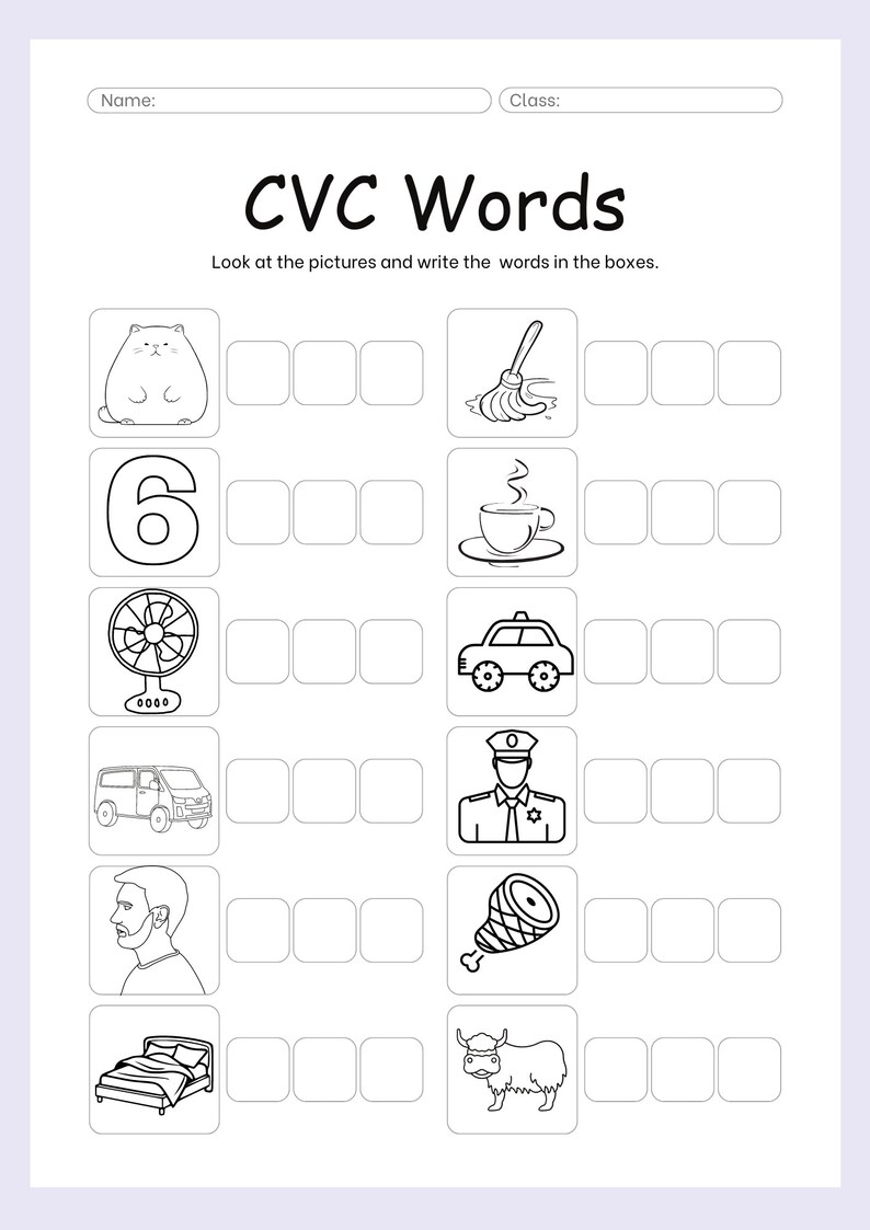 CVC Words Picture Worksheets: Kindergarten Phonics, Early Writing (PDF ...