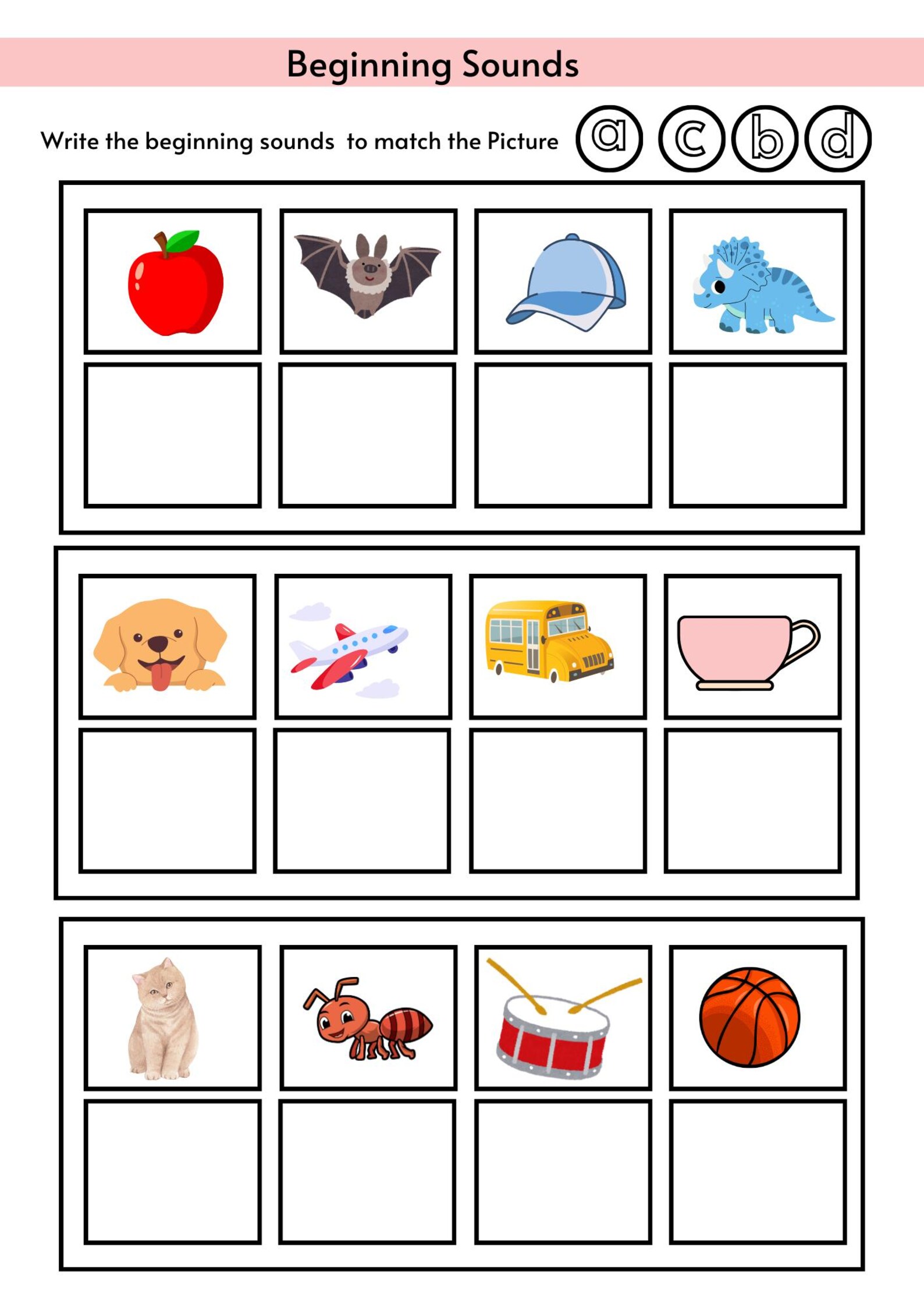 Phonics Beginning Sound Worksheets, Initial Sound Phonics Practice ...
