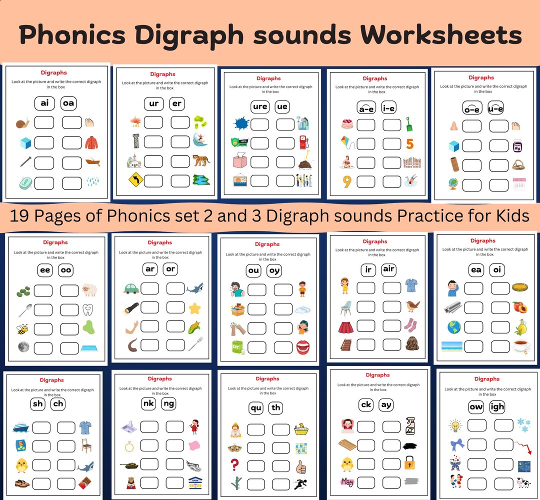 Phonics Digraph Worksheets |set 2 and 3 Phonics Sounds | Early Years ...