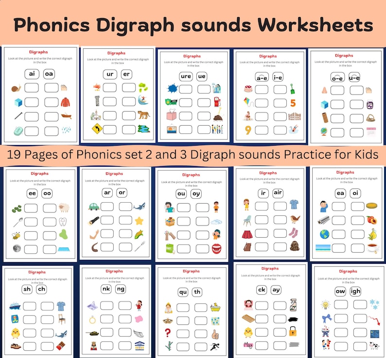 Phonics Digraph Worksheets |set 2 and 3 Phonics Sounds | Early Years ...