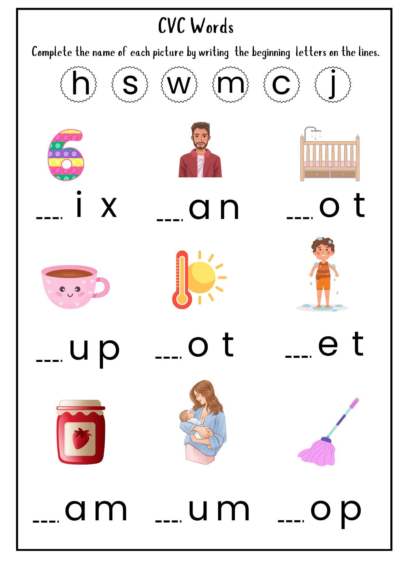 CVC Words Beginning Sound Worksheets: Phonics Practice (printable) - Etsy