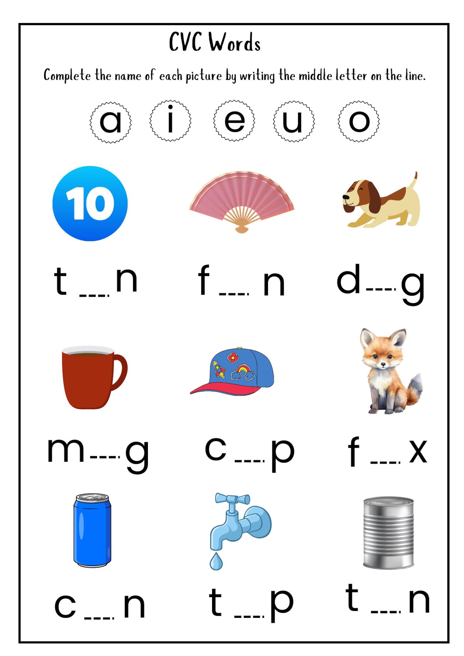 Phonics CVC Words Middle Sound Worksheets | 10 Pages of Vowel Sound ...