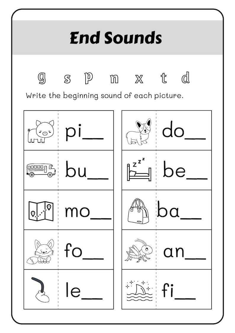 EYFS Phonics, CVC Words Worksheets Printable, Learn to Read, Phonics, CVC Word End Sound ...