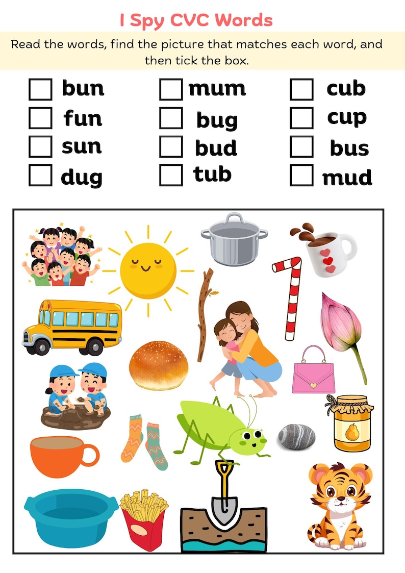 Phonics CVC Words Worksheets, Three Letter Word Practice, CVC Word ...