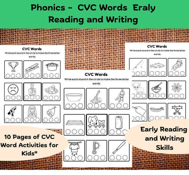 Phonics Bundle, CVC Sight Words Practice | Early Reading and Writing Skills, Kids Phonics ...