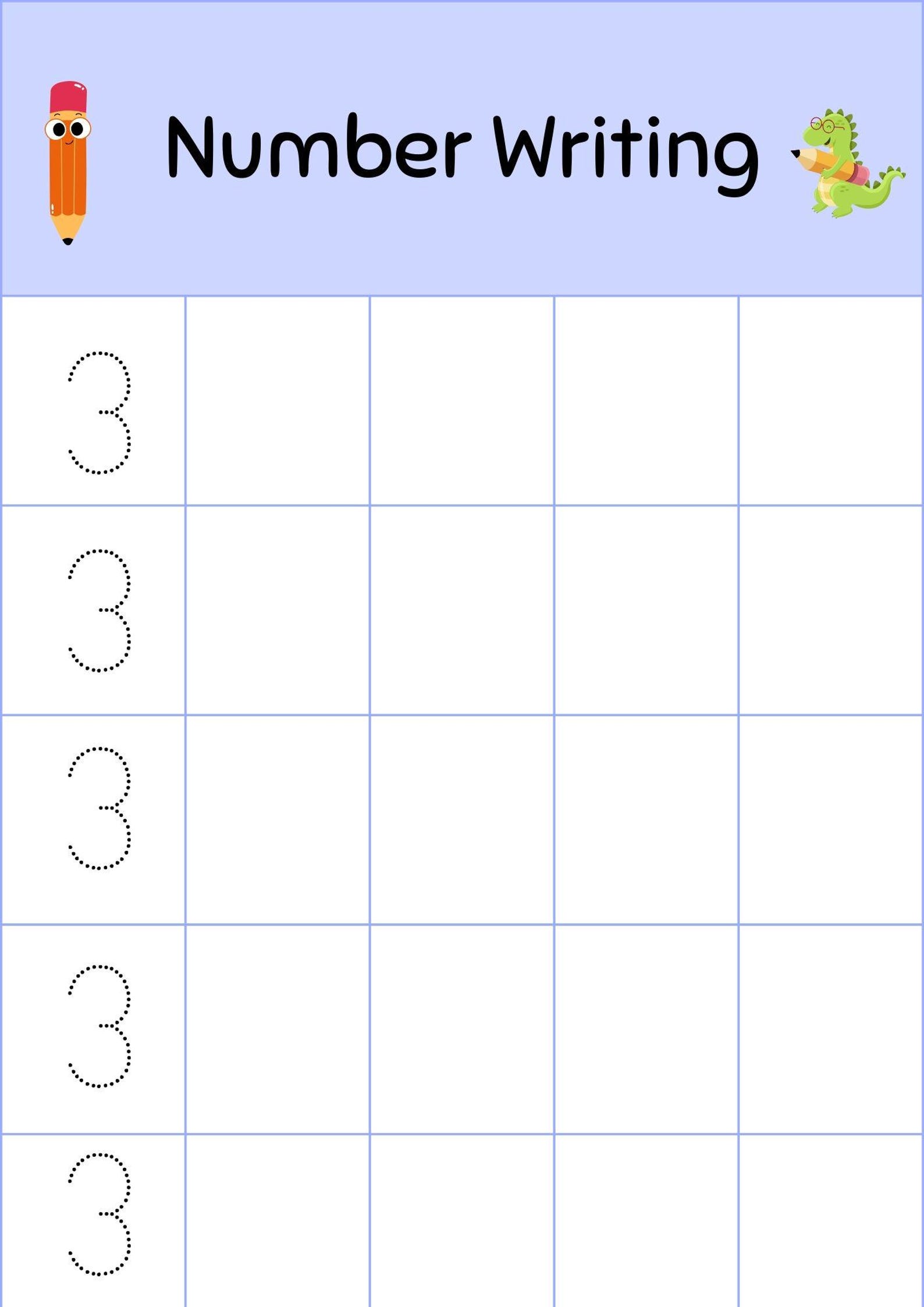 Number Writing Practice Sheets, Kids Number Tracing, Preschool Number ...