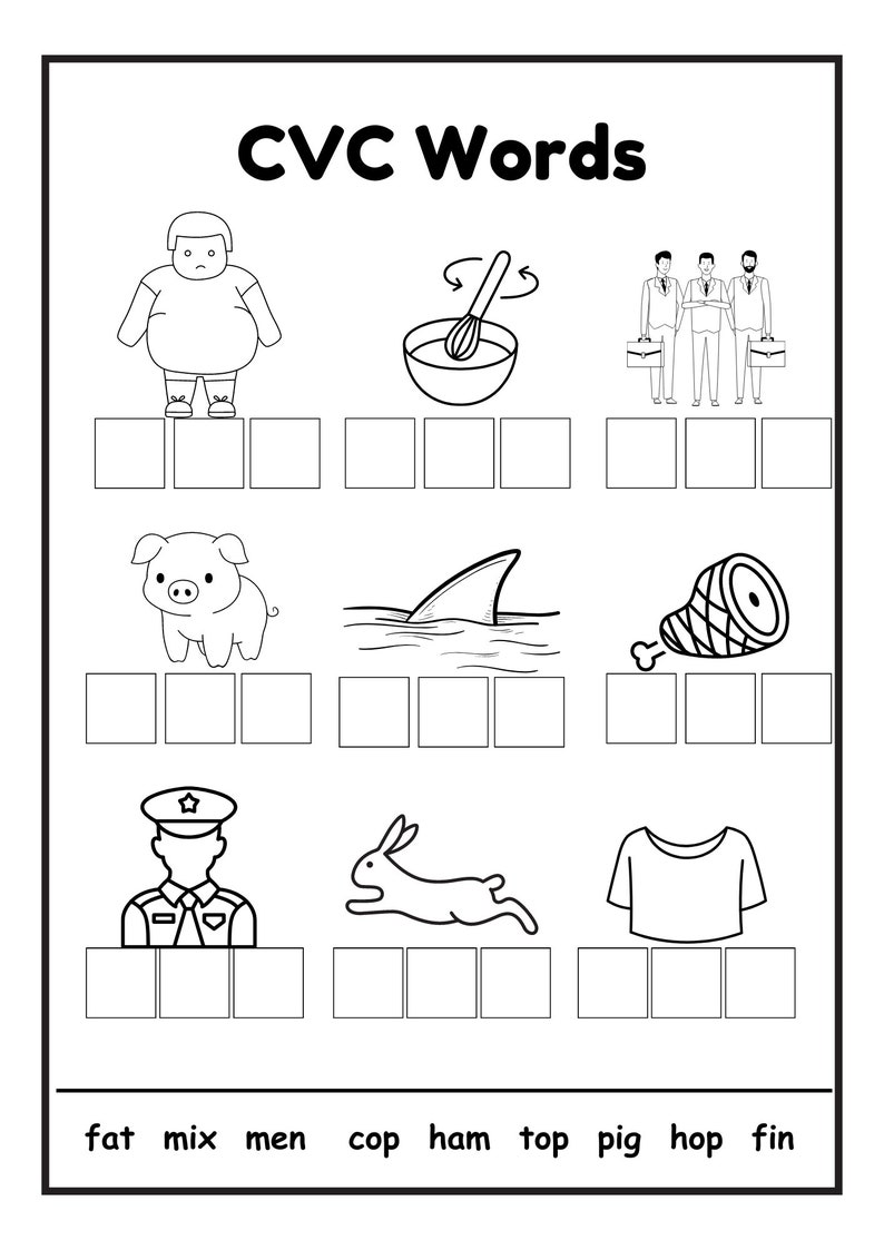 CVC Words Coloring Sheets: Read, Write, and Color (PDF) - Etsy