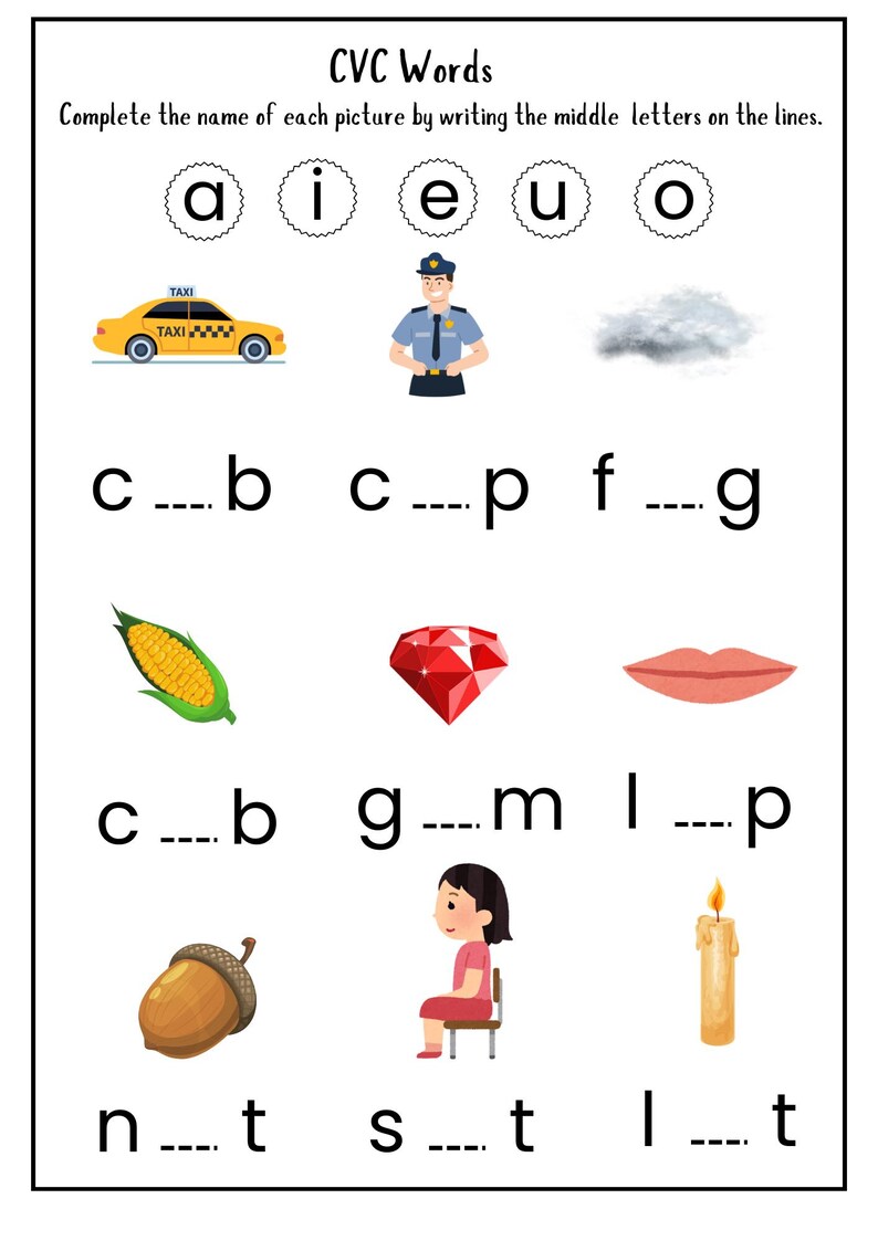 Phonics CVC Words Middle Sound Worksheets | 10 Pages of Vowel Sound ...