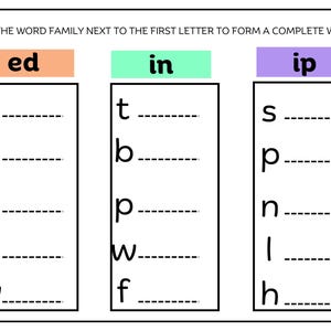 Phonics Word Family Worksheets, Printable Reading Practice, Educational ...