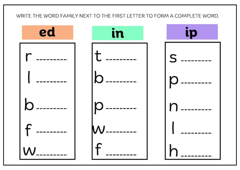 Phonics Word Family Worksheets, Printable Reading Practice, Educational ...