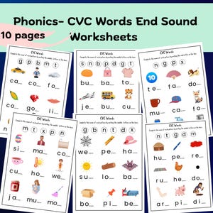 Kids Phonics CVC Words End Sound Worksheets - 10 Pages of Printable ...