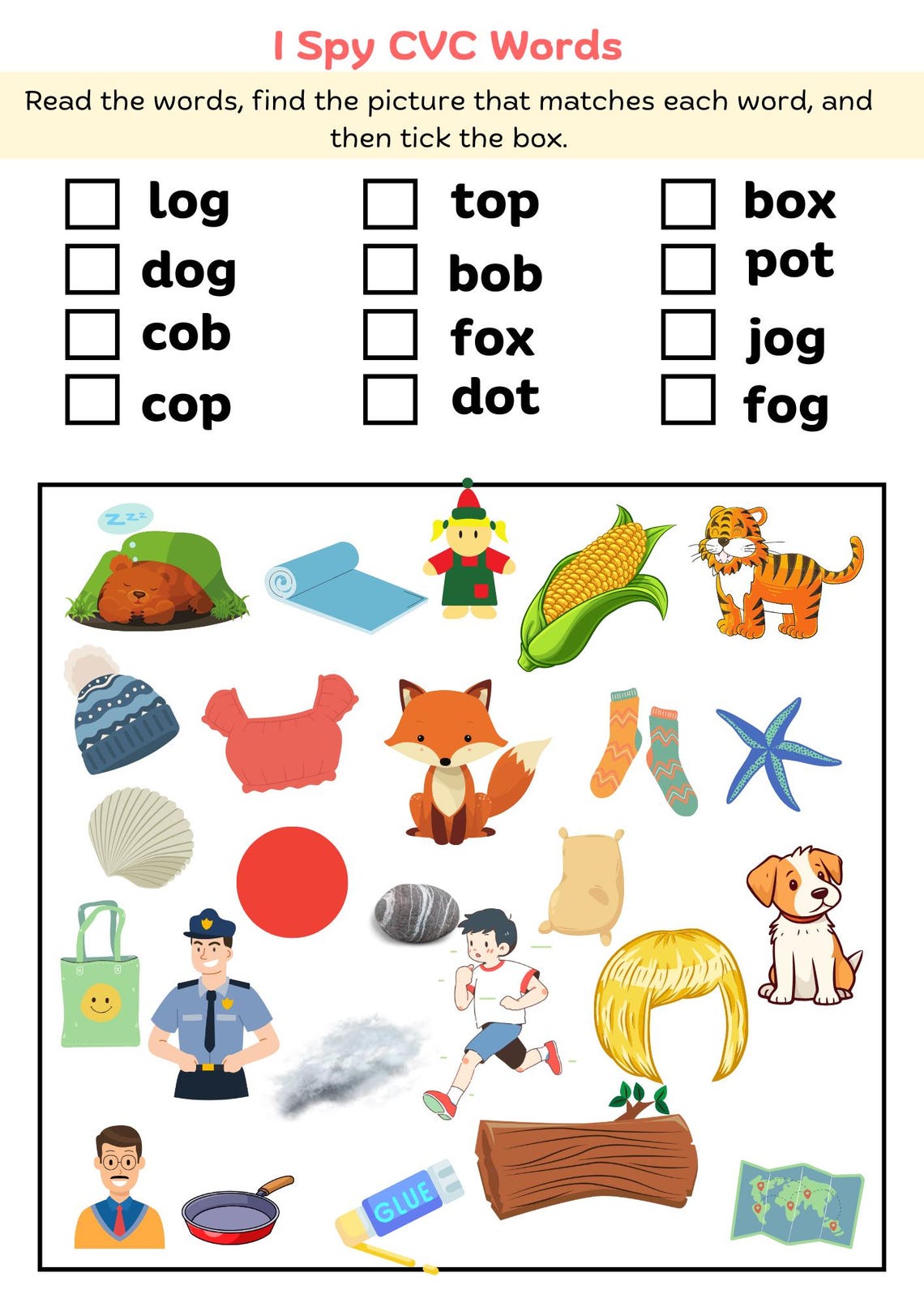 Phonics CVC Words Worksheets, Three Letter Word Practice, CVC Word ...