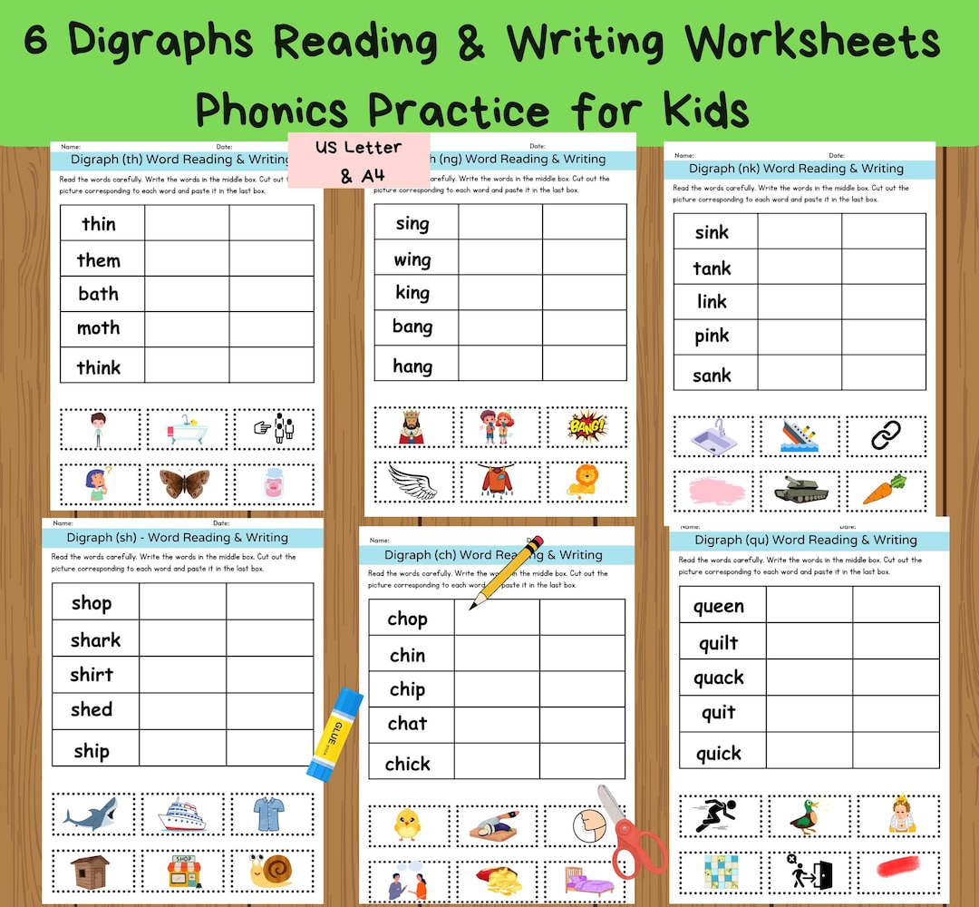 Printable Phonics Digraph Worksheets, Kindergarten Phonics Activities ...