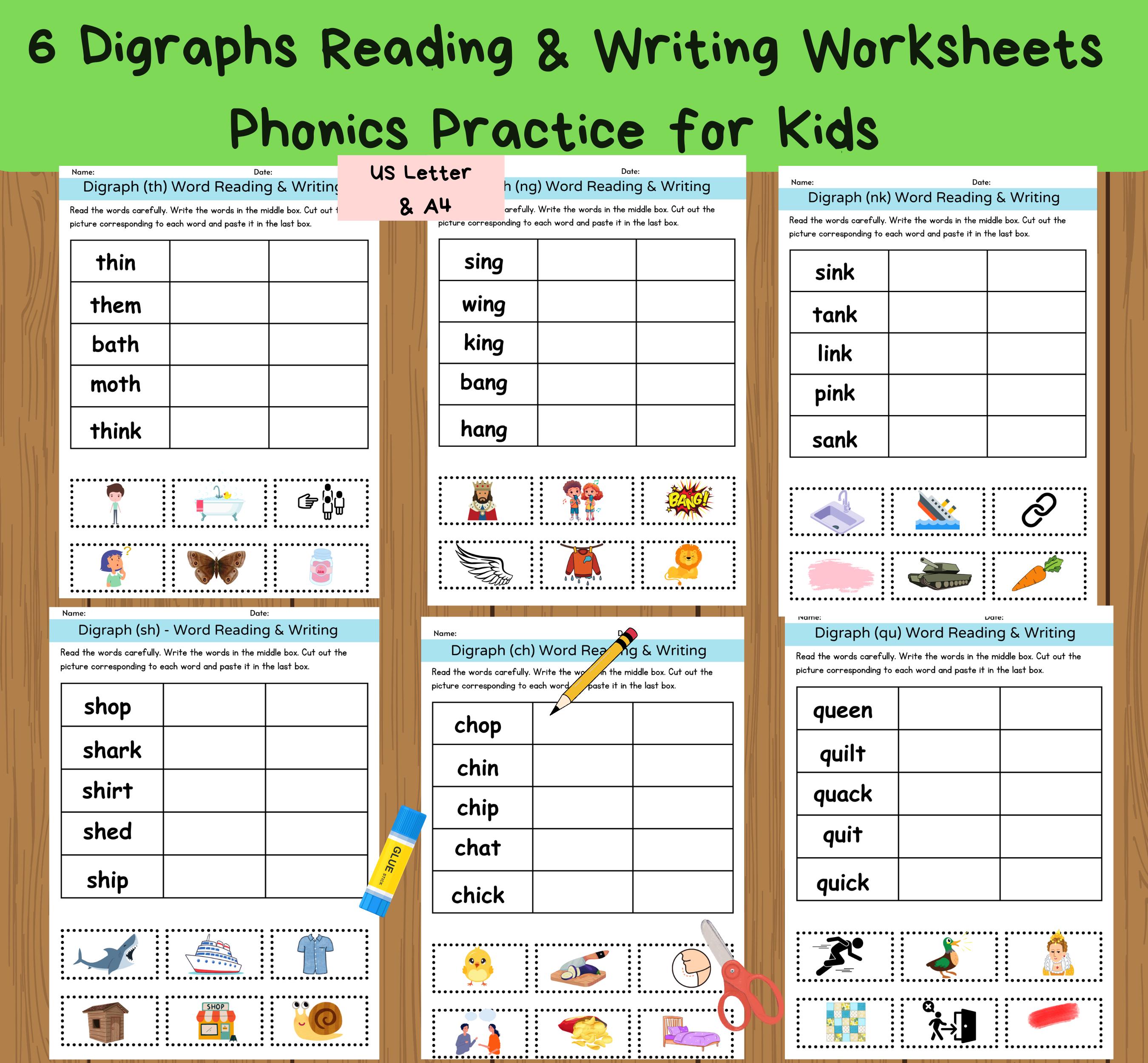 Printable Phonics Digraph Worksheets, Kindergarten Phonics Activities ...