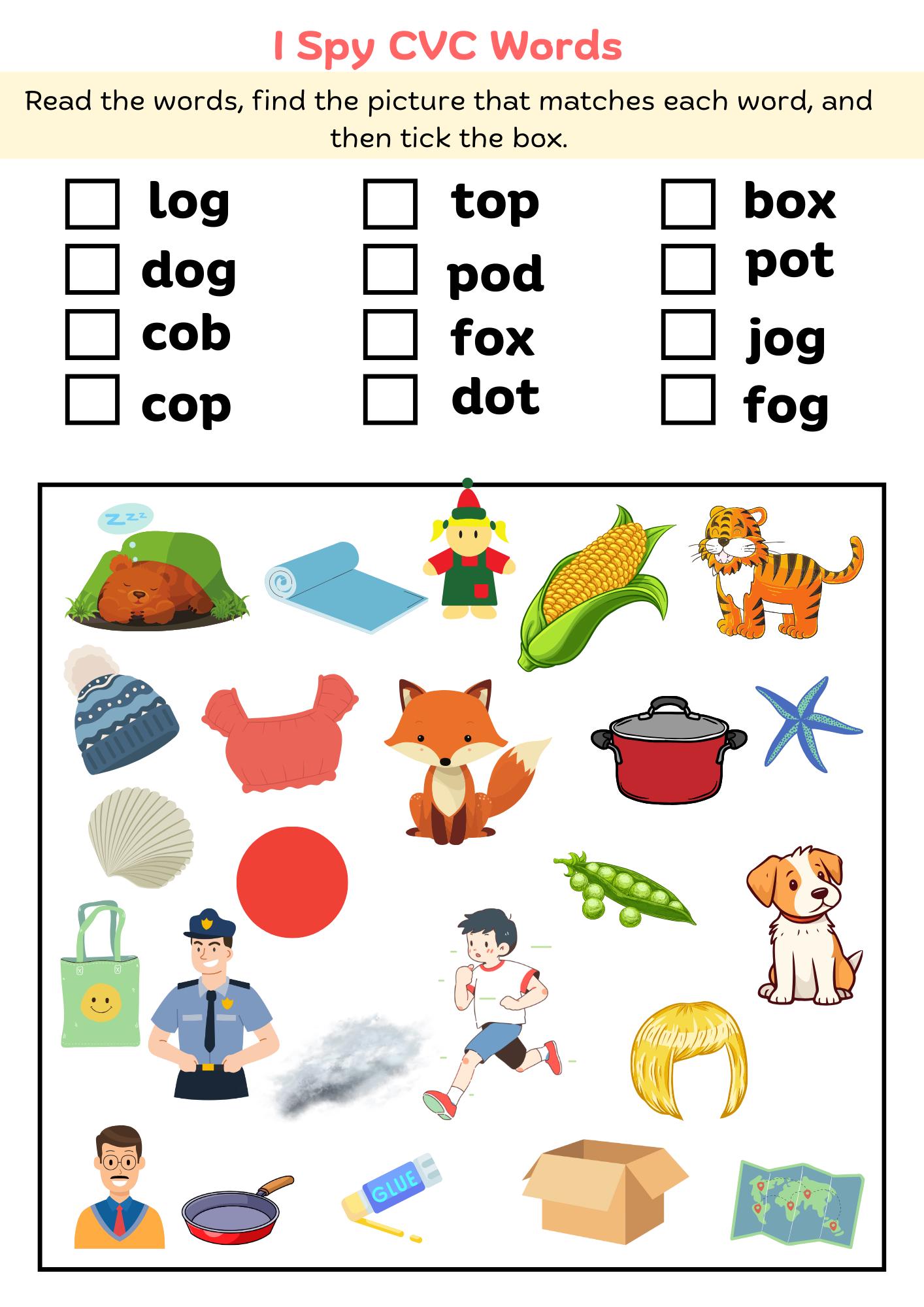 I Spy CVC Words Worksheets: Kids Reading Printable (digital Download ...