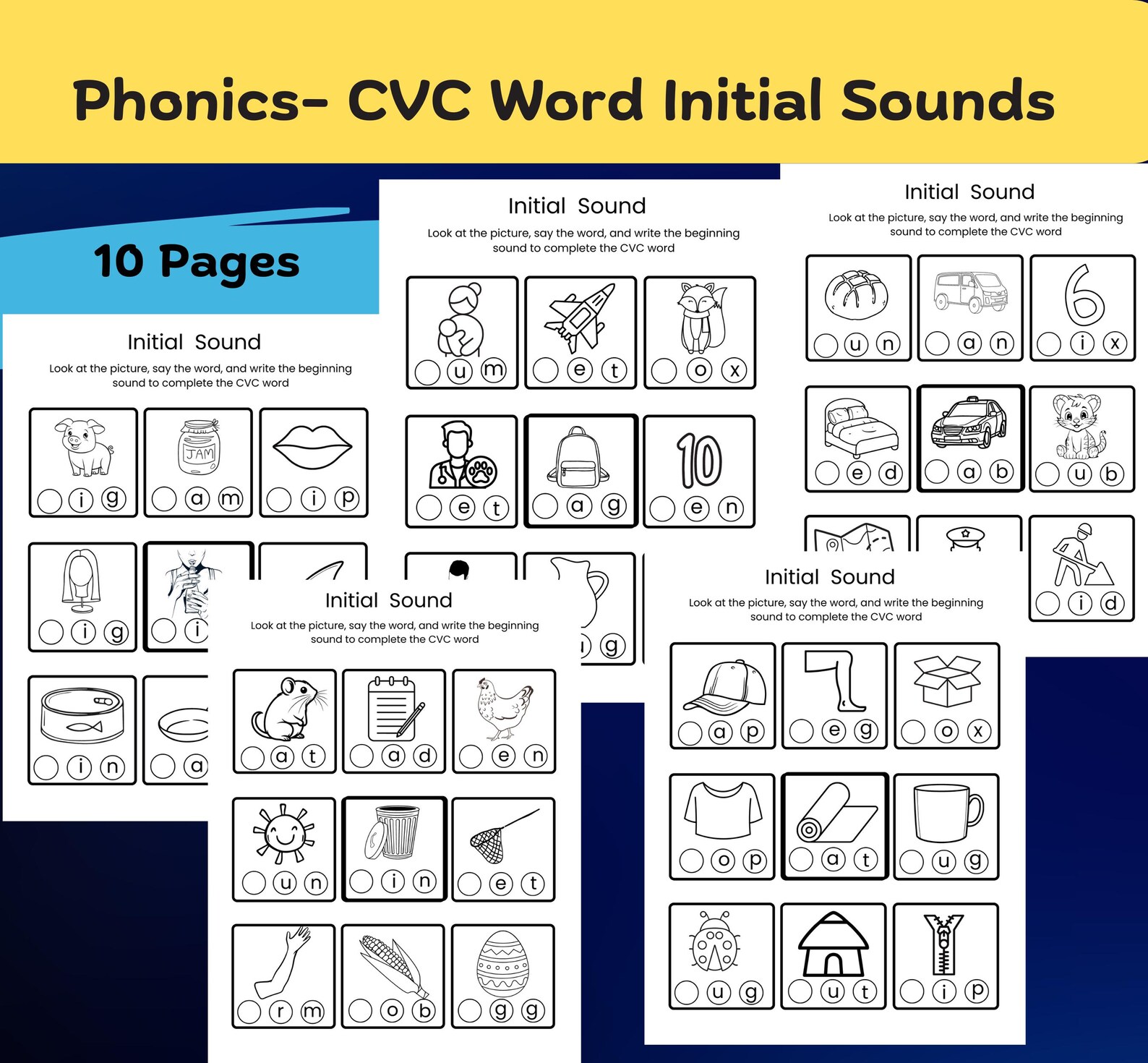 Beginning Sounds Worksheets, CVC Worksheets, Phonics Activities for ...