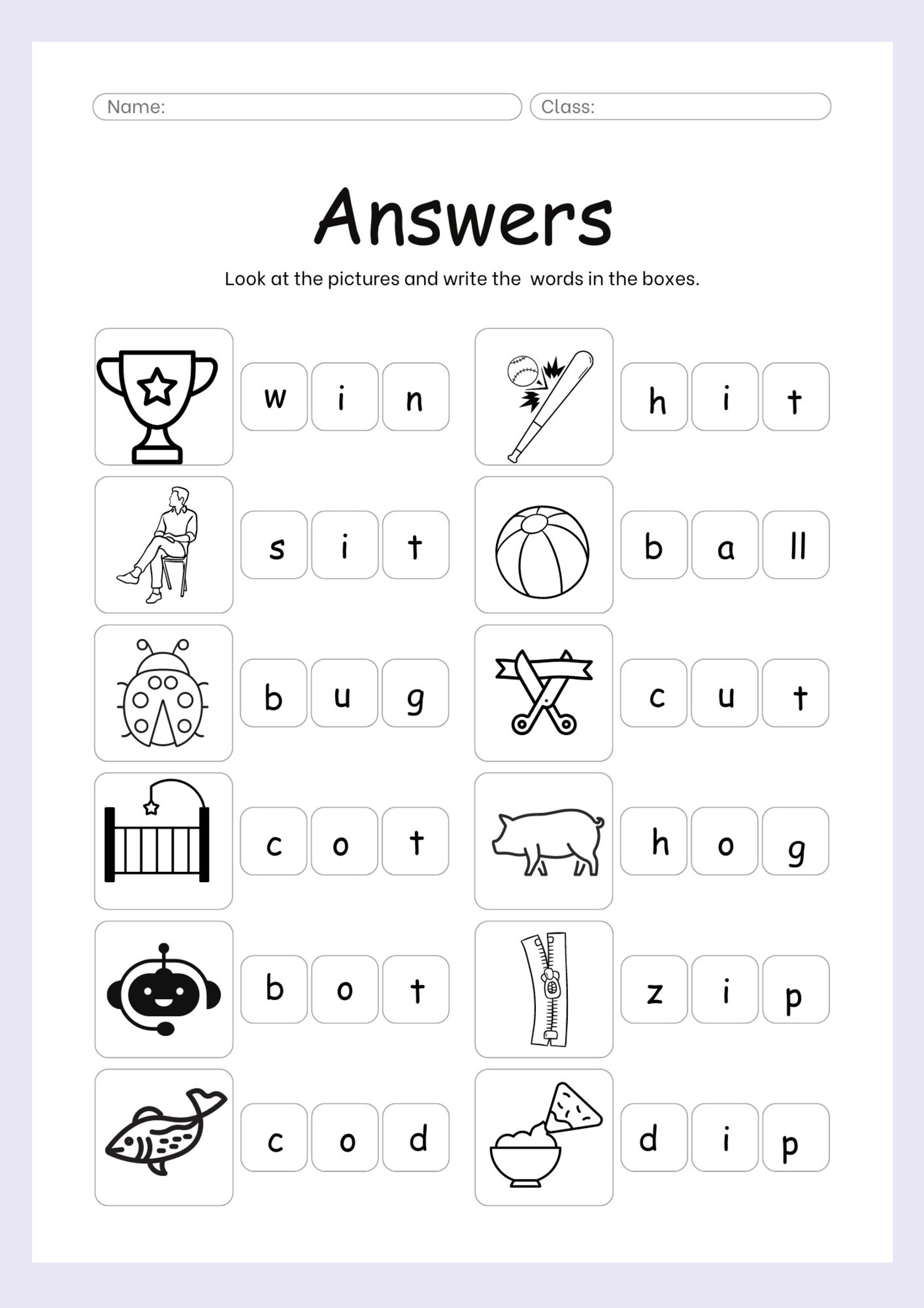 Simple CVC Words Writing, Three Letter Words With Pictures ...