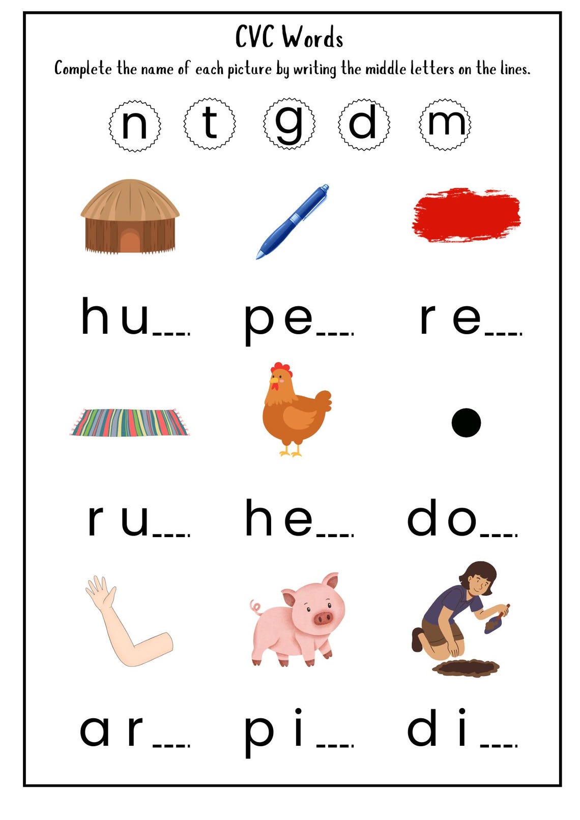 Kids Phonics CVC Words End Sound Worksheets - 10 Pages of Printable ...
