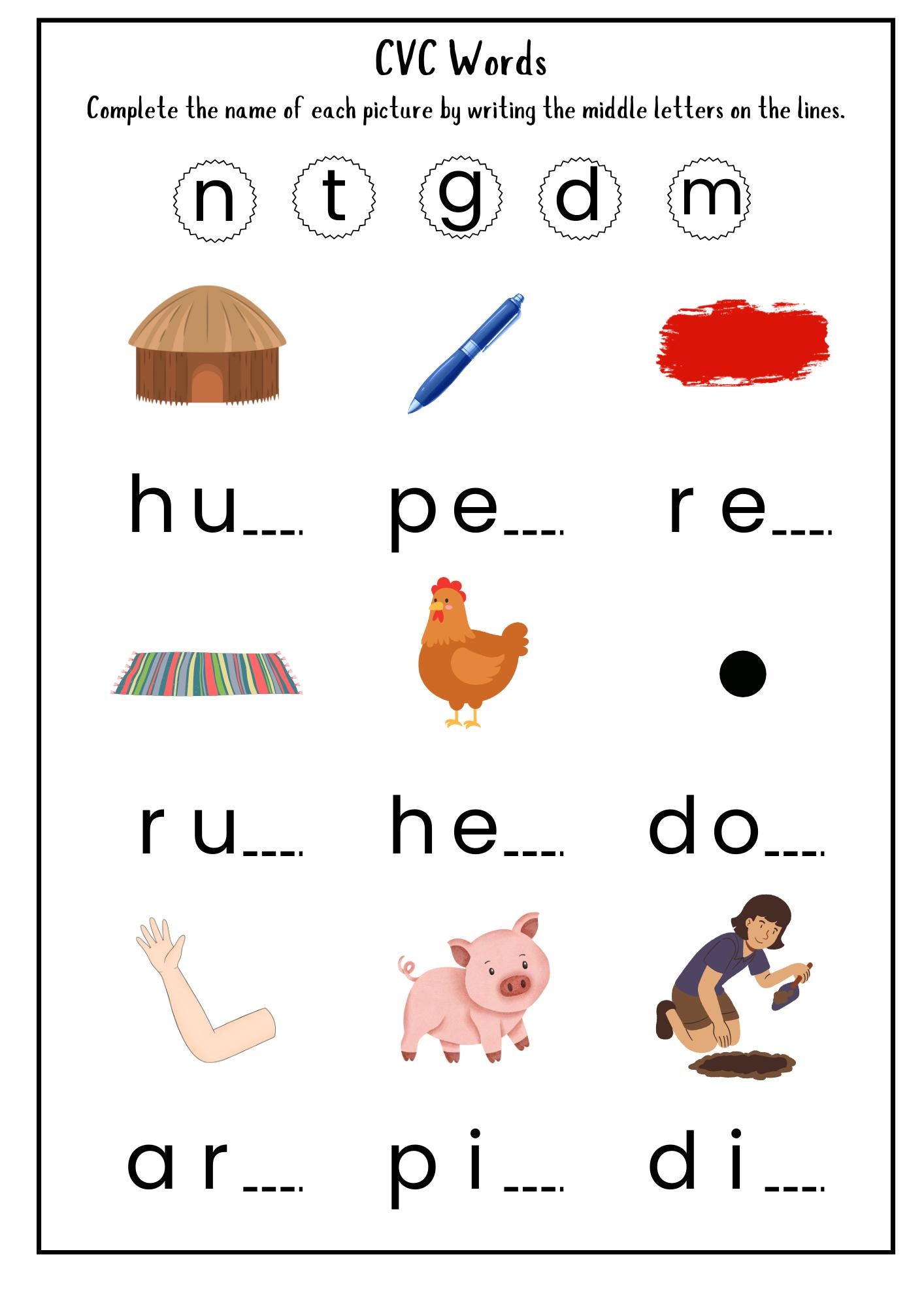 Kids Phonics CVC Words End Sound Worksheets - 10 Pages of Printable ...