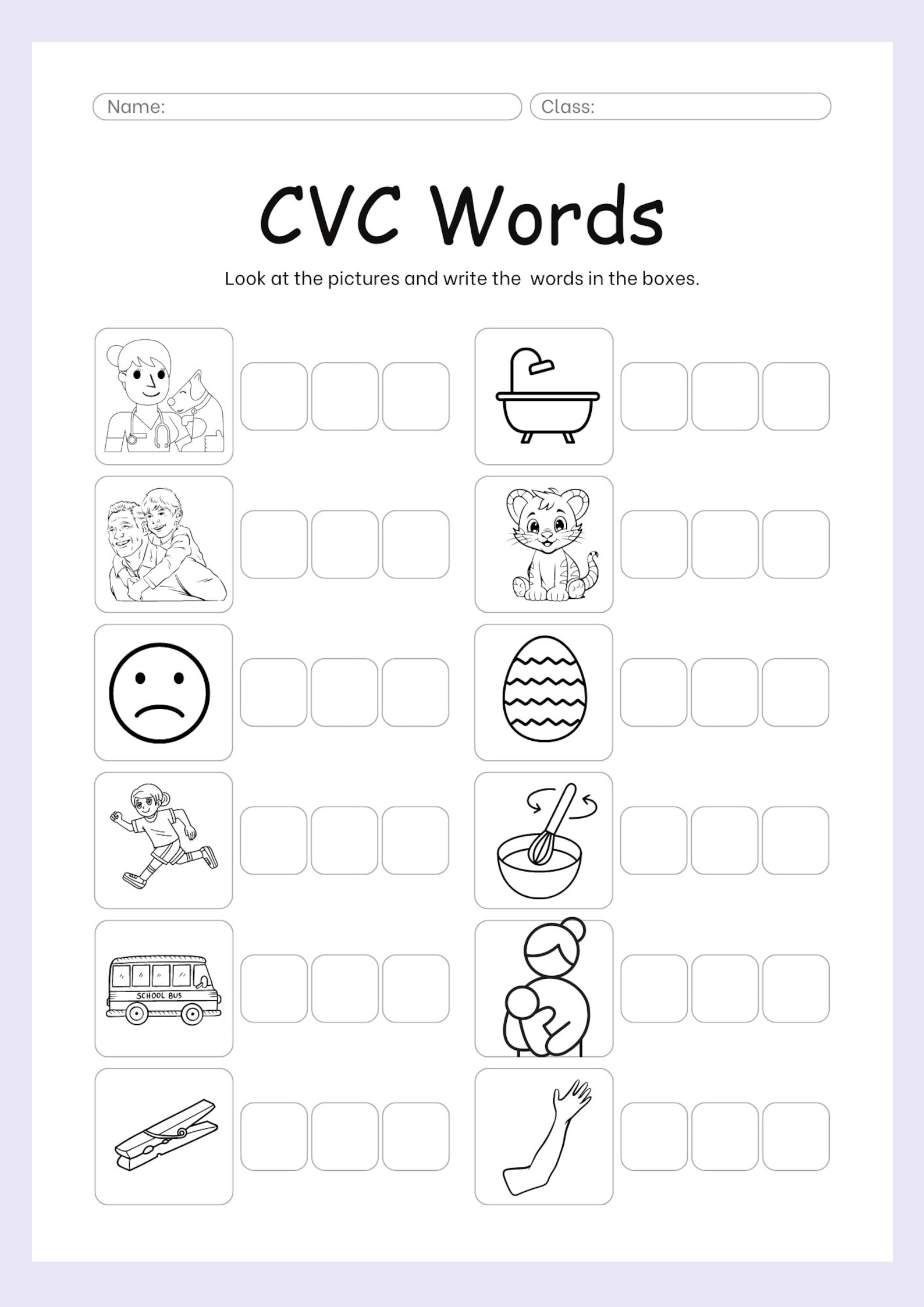 CVC Words Picture Worksheets: Kindergarten Phonics, Early Writing (PDF ...
