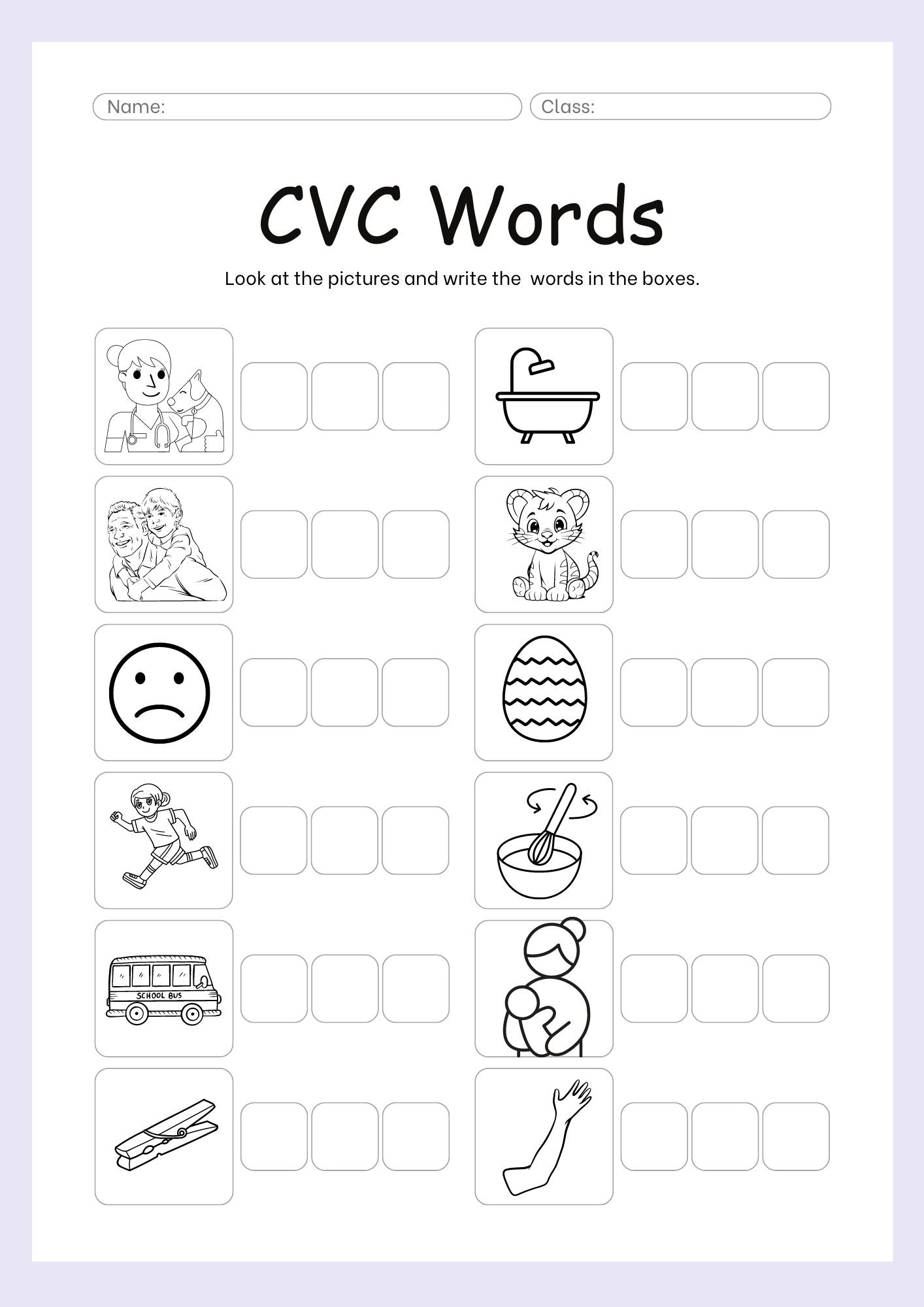 Simple CVC Words Writing, Three Letter Words With Pictures ...
