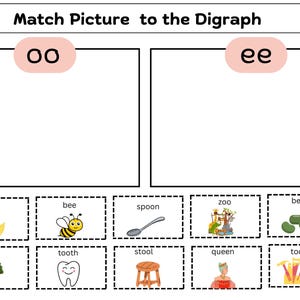 Phonics Digraph Worksheets, Digraph Matching Activity, Phonics Cut and ...
