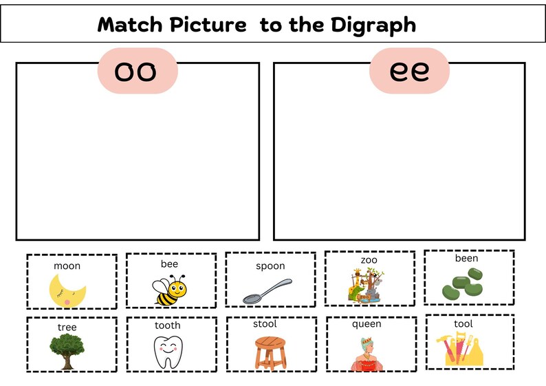 Phonics Digraph Worksheets, Digraph Matching Activity, Phonics Cut and ...