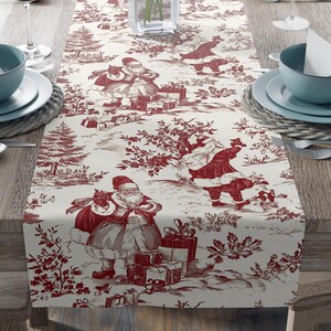 Red Toile Christmas Table Runner: Vintage Pine Tree Holiday Decor - Etsy