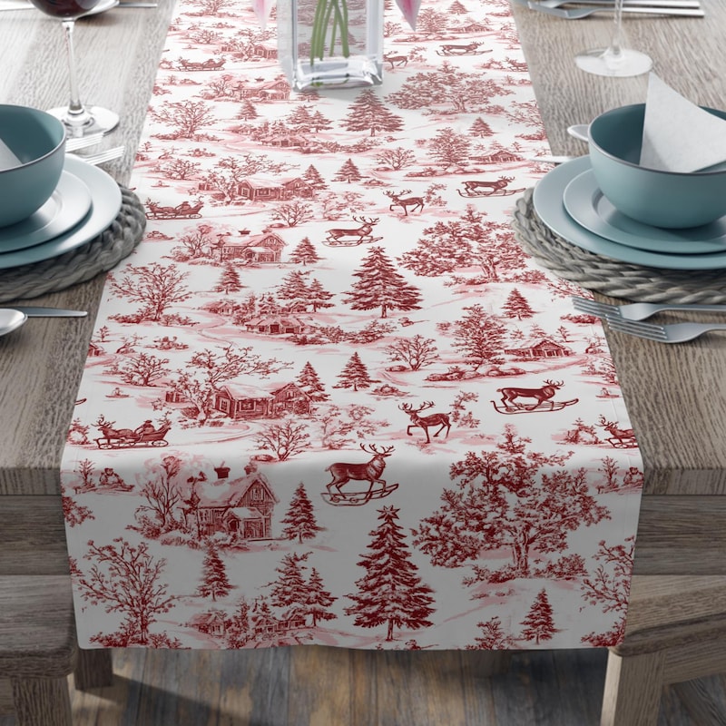 Red Table Runner Toile - Etsy UK