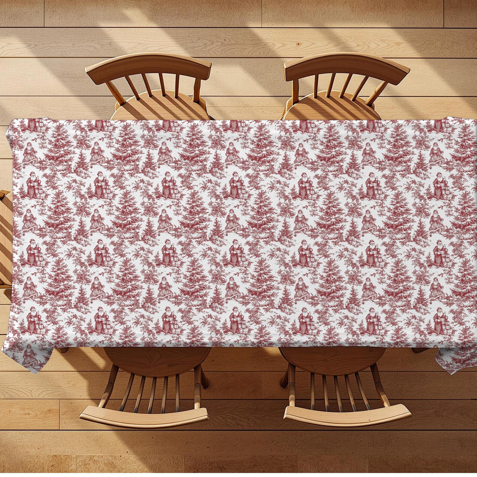 Red Toile Christmas Tablecloth: Pine Tree Holiday Decor - Etsy