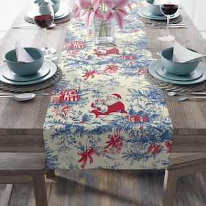 Red Toile Christmas Table Runner: Vintage Pine Tree Holiday Decor - Etsy