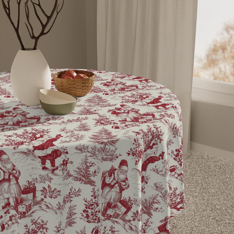 Red Toile Christmas Tablecloth: Pine Tree Holiday Decor - Etsy