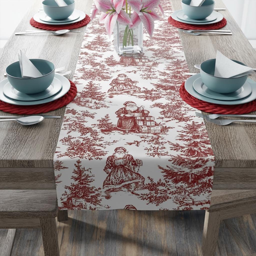 Red Toile Christmas Table Runner: Vintage Pine Tree Holiday Decor - Etsy