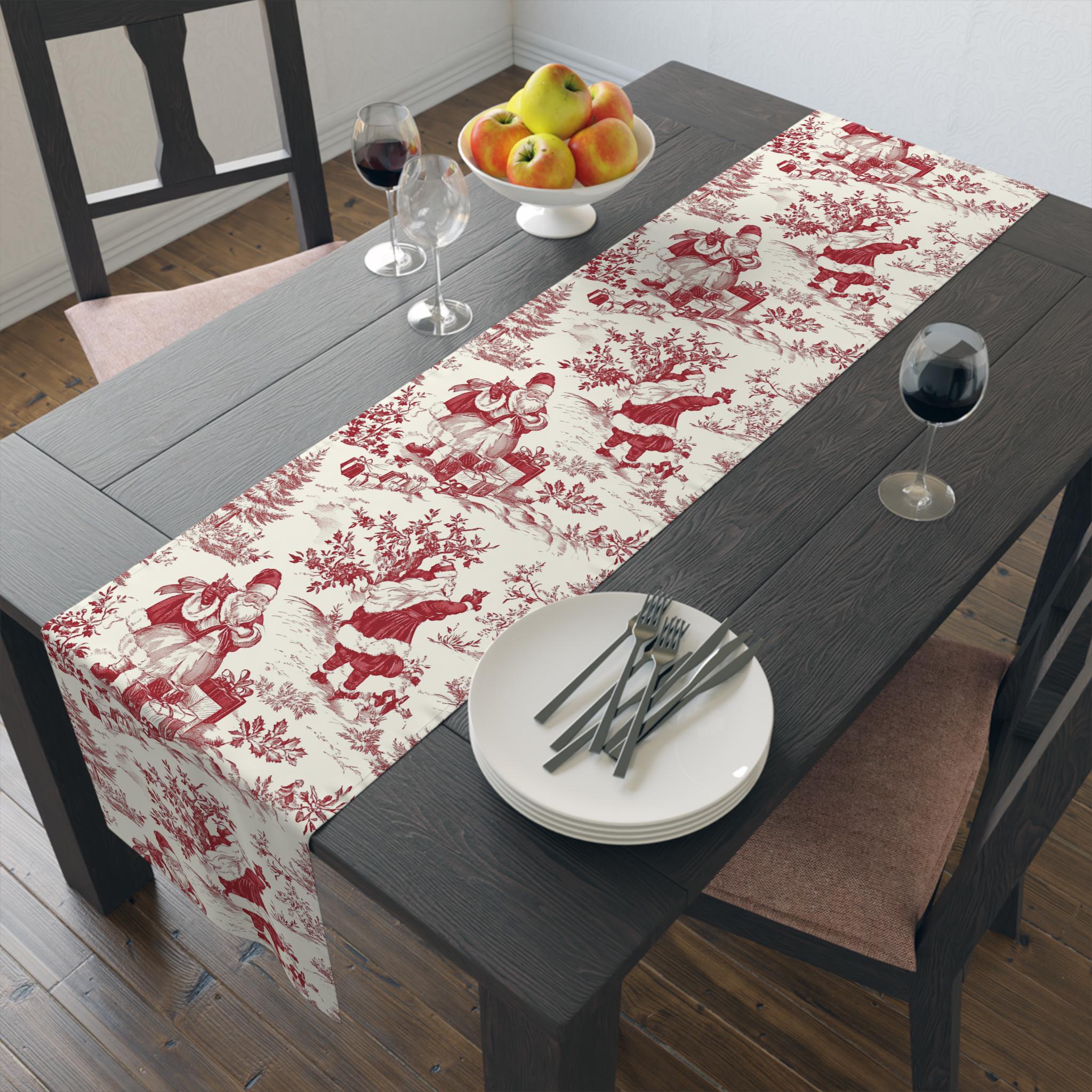 Red Toile Christmas Table Runner: Vintage Pine Tree Holiday Decor - Etsy