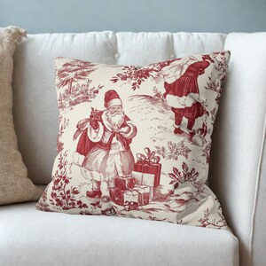 Red Toile Christmas Pillow Cover: Santa Claus Pine Tree Holiday Decor ...