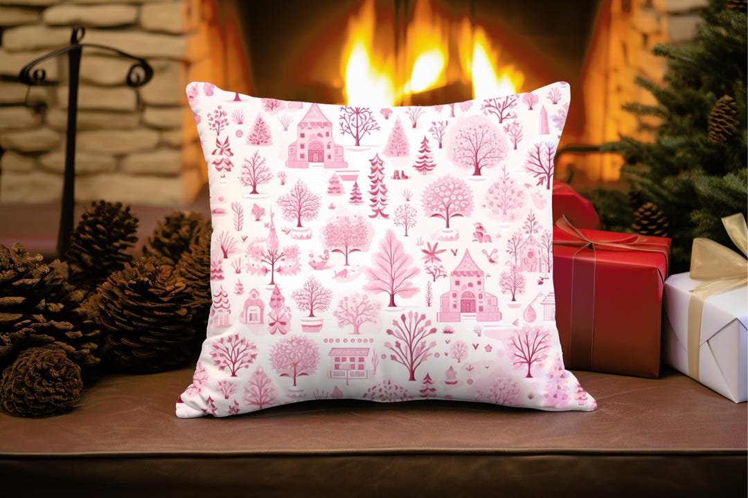 Pastel Pink Christmas Pillow Cover Pastel Pink Winter Decor Holiday ...