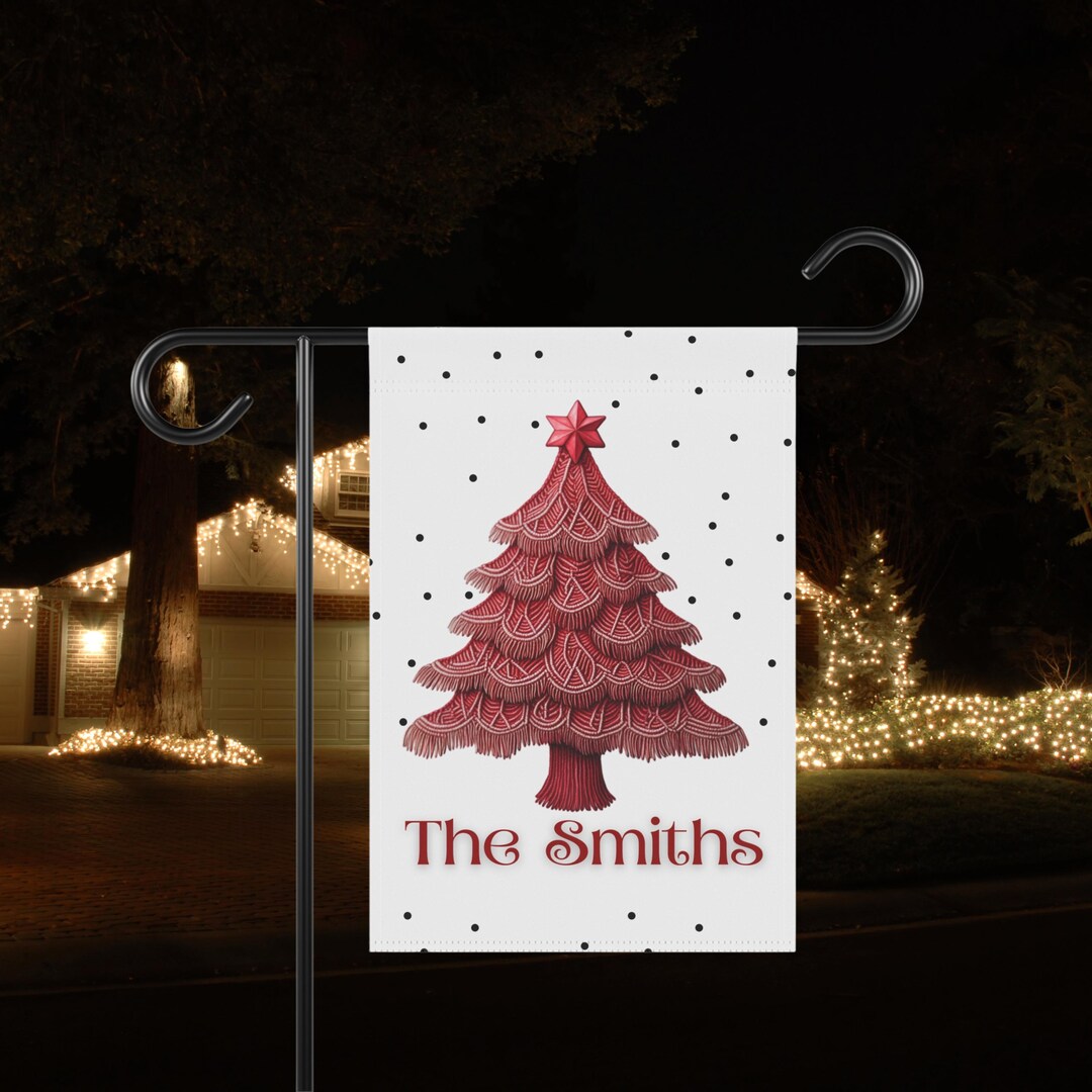 Personalized Red Christmas Garden Flag Monogram Red Holiday House Flag ...