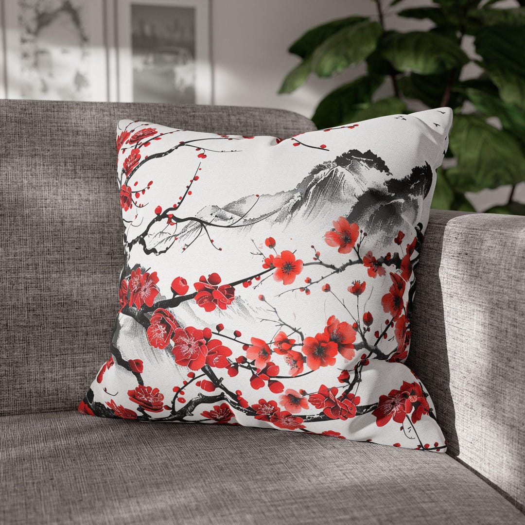 Cherry Blossom All Over Print Pillowcases Red Japanese Sakura Pillow ...