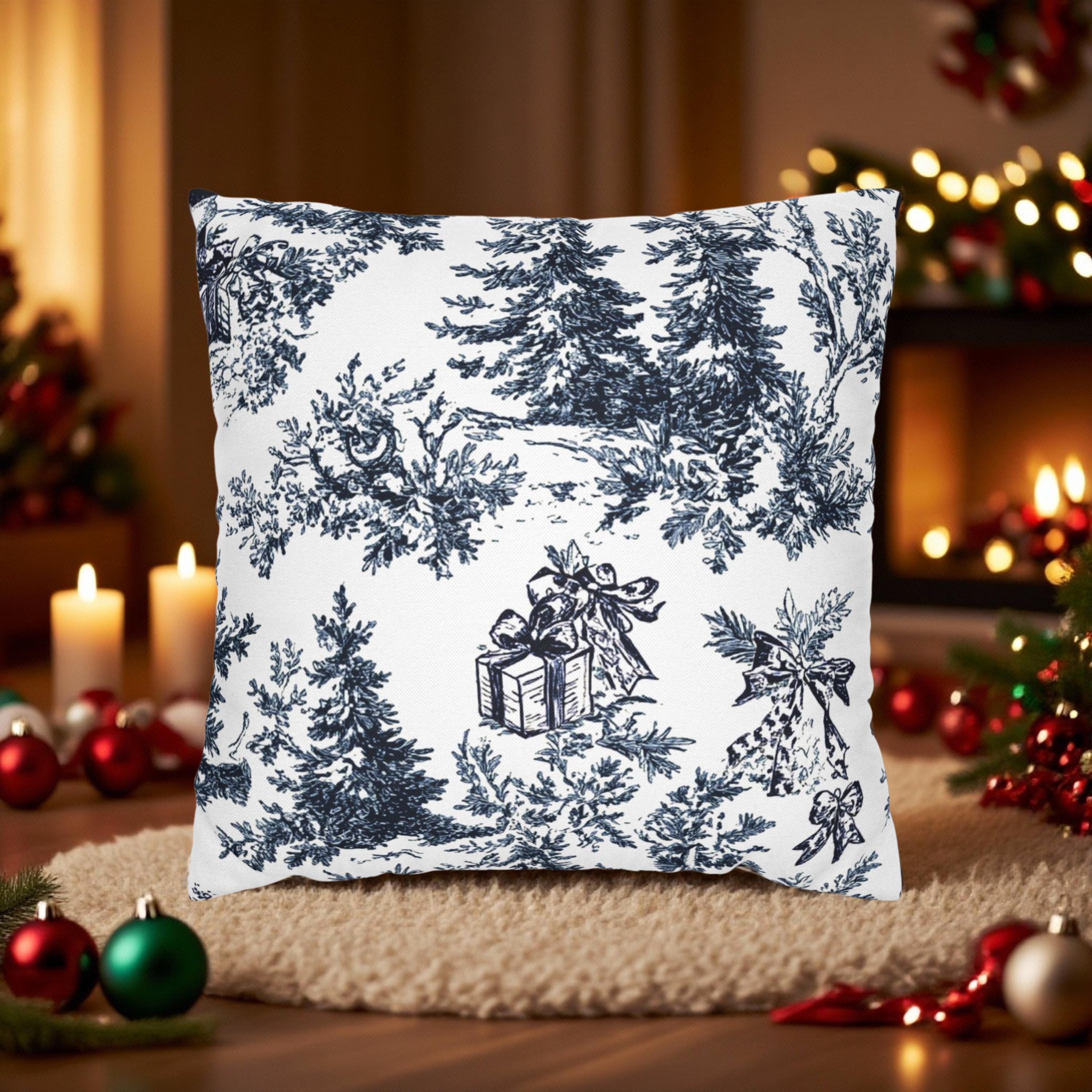Blue Toile Christmas Pillow Cover: Vintage Pine Tree Holiday Decor - Etsy